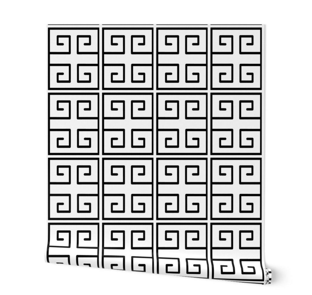 Greek Key in Black and White Wallpaper - Etsy