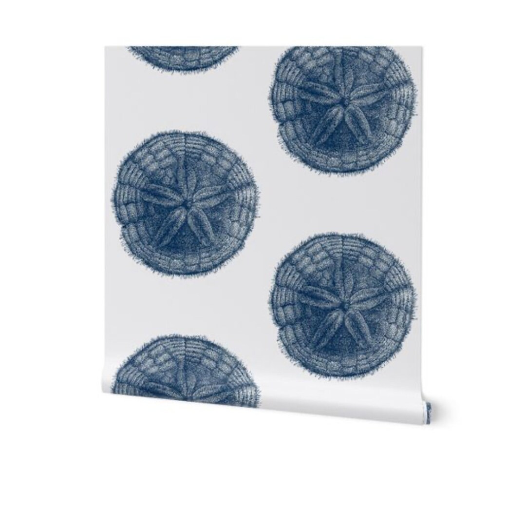 Vintage Looking Sand Dollar Illustration Wallpaper - Indigo Blue and ...