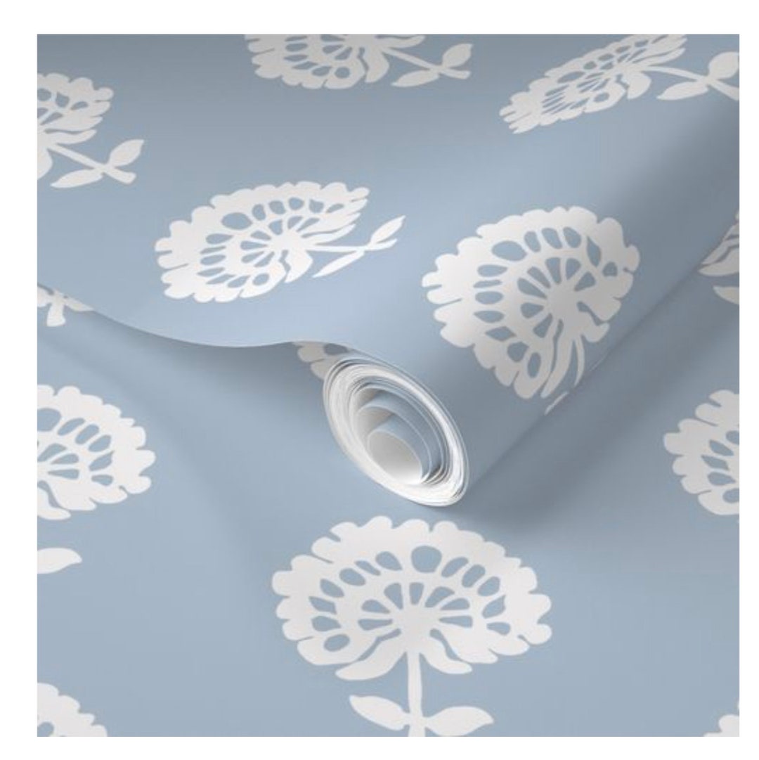 Flower Stamp Wallpaper - Beach House Blue & White (removal and Classic ...