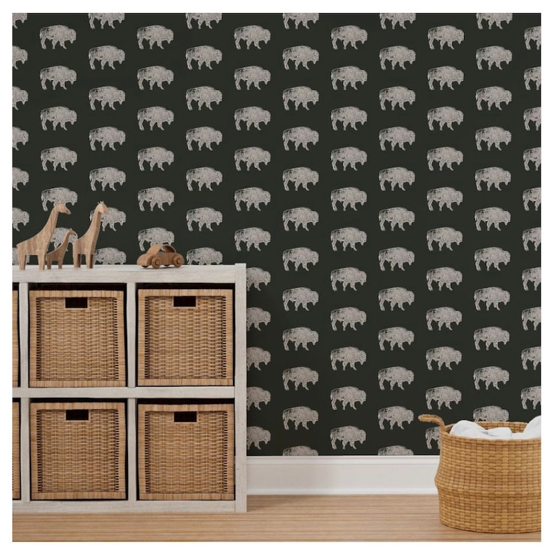 Buffalo Wallpaper: Charcoal Grey Bison Silhouette (pre-pasted & Peel ...
