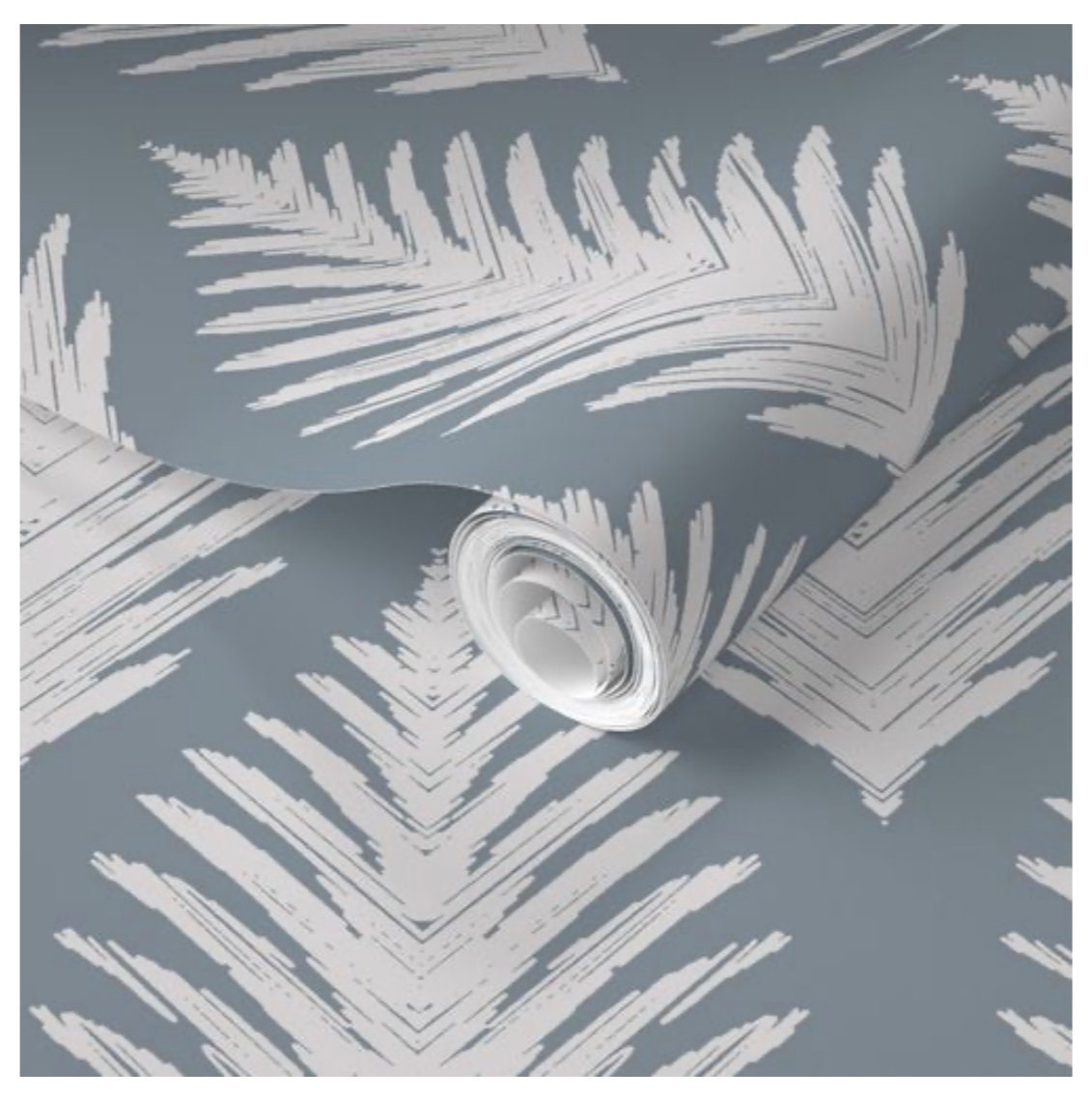 Stag Leaves Ikat Wallpaper French Blue and Silver Gray pre-pasted and ...