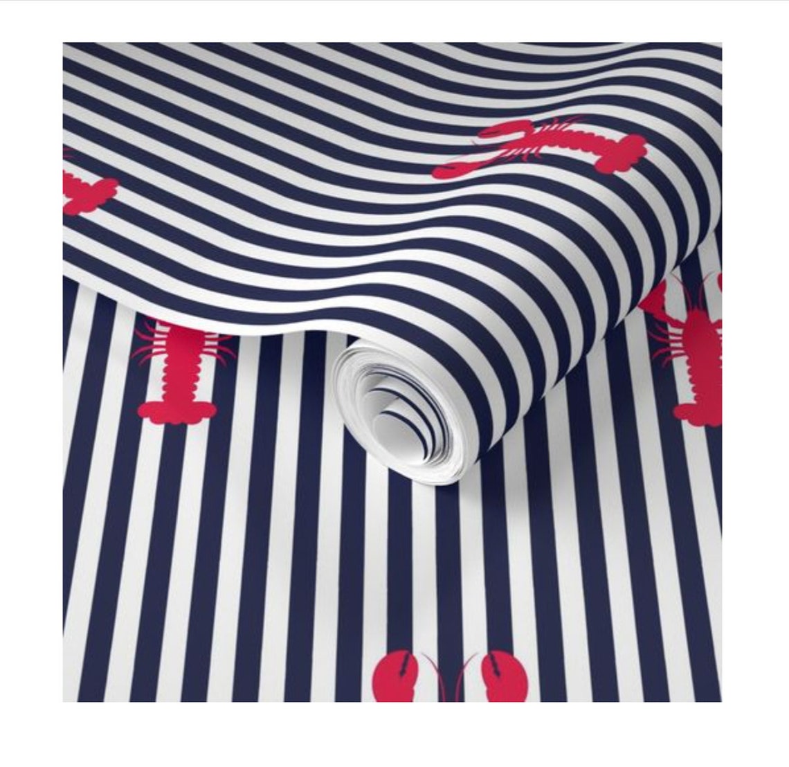 Preppy Nautical Navy Blue & White With Red Lobster Striped - Etsy