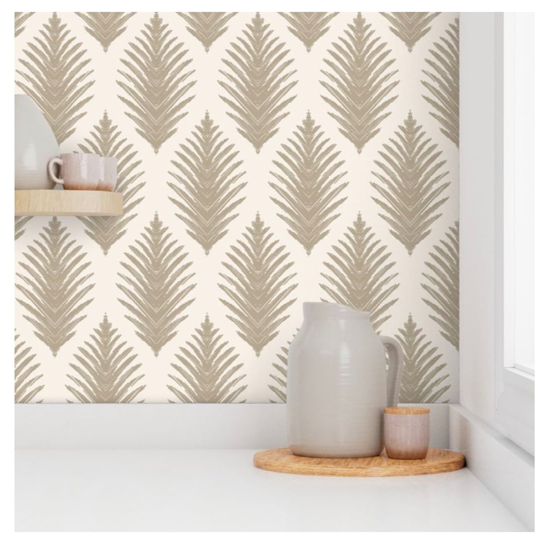 Stag Leaves Ikat Wallpaper: Khaki and Ivory Bisque (peel and Stick) - Etsy