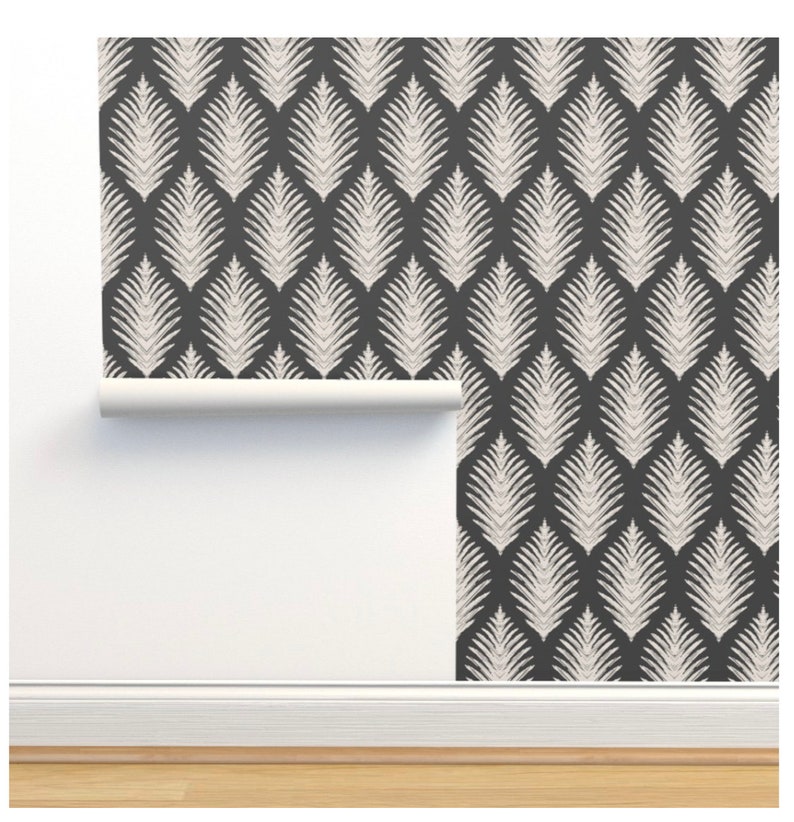Stag Leaves Ikat Wallpaper Ivory and Charcoal Gray pre-pasted and Peel ...