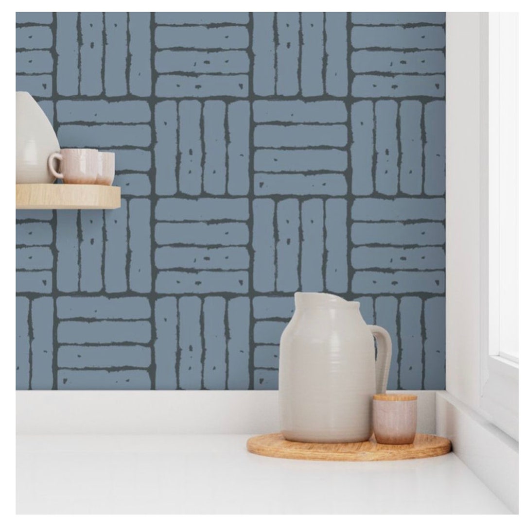 Basketweave Brickwork Pavers Wallpaper in Gray - 12" Scale Repeat ...