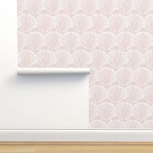 Scallop Sea Shell Wallpaper in CUSTOM LIGHT Coral (12" Vertical Repeat ...