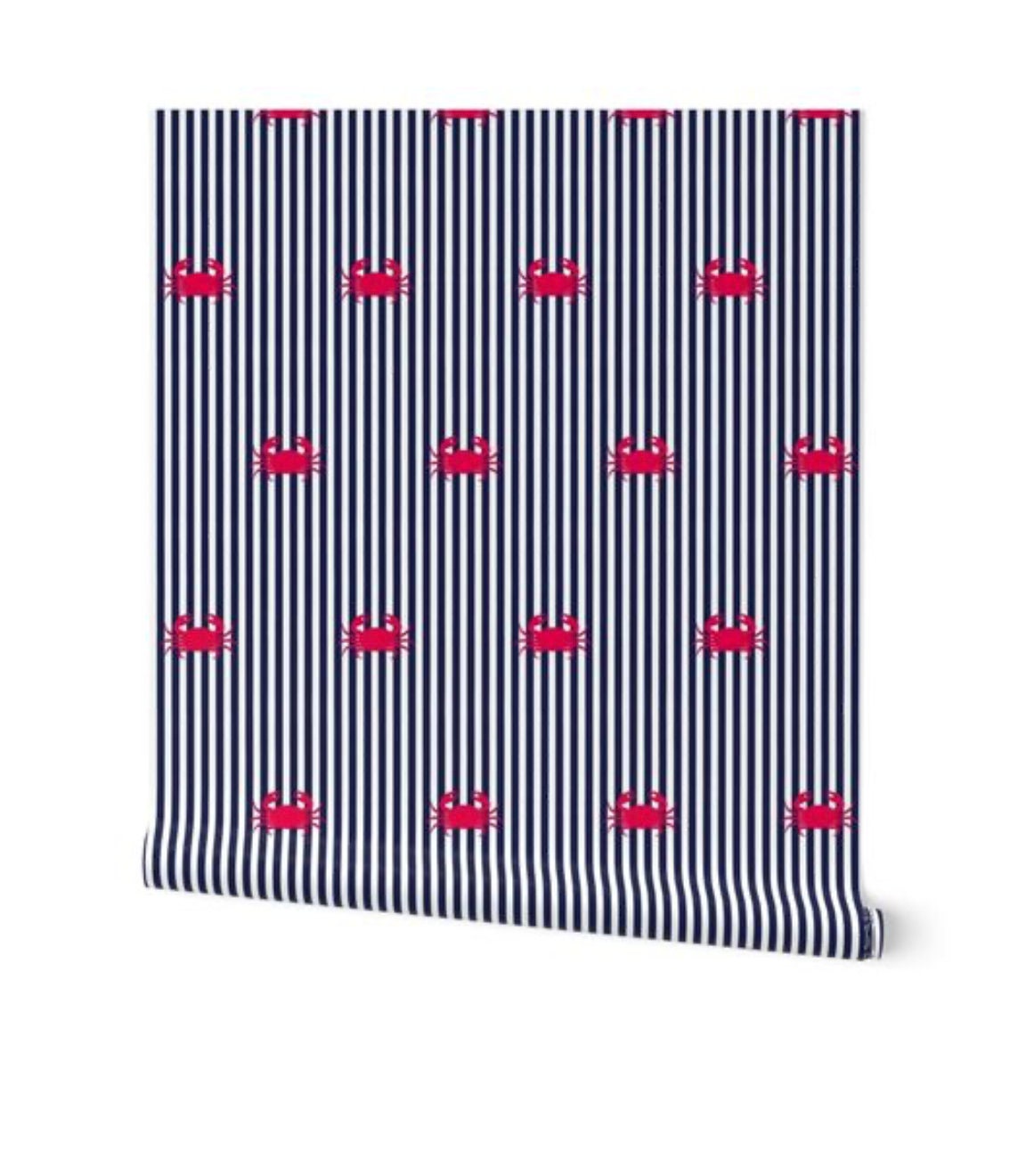 Preppy Nautical Navy Stripes and Red Crabs Wallpaper - Etsy