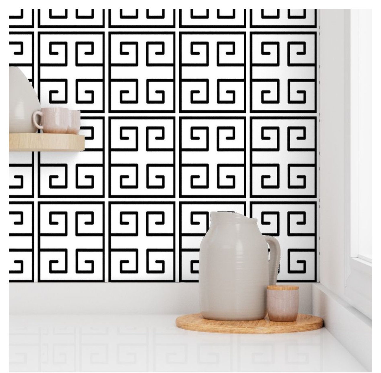 Greek Key in Black and White Wallpaper - Etsy