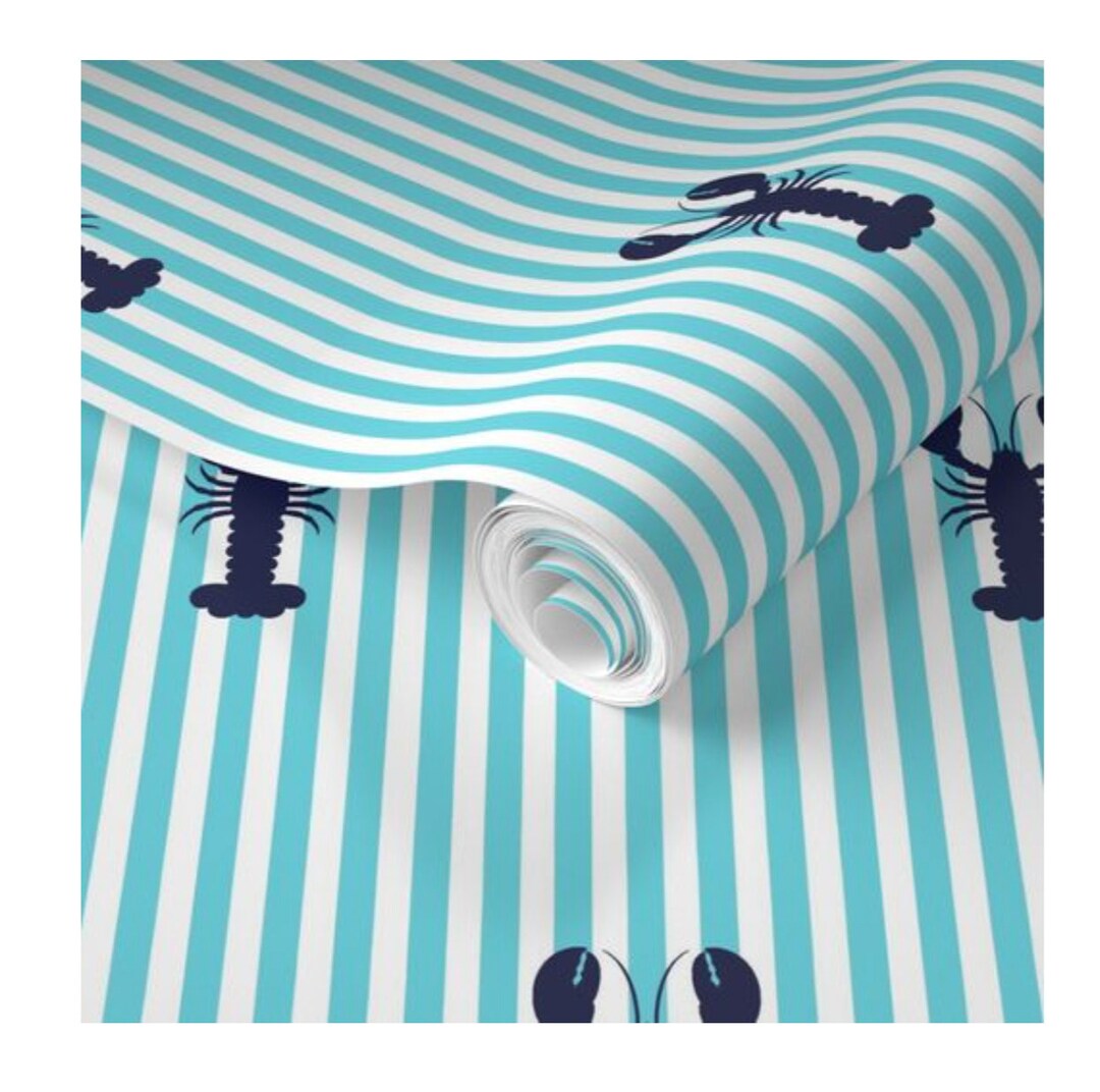 Preppy Nautical Ocean Blue & White With Navy Blue Lobster - Etsy
