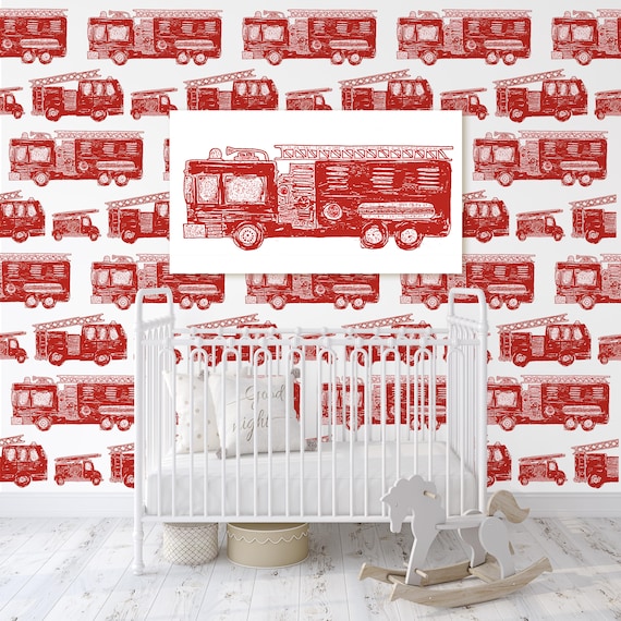 Red Fire Engine Wallpaper | Etsy