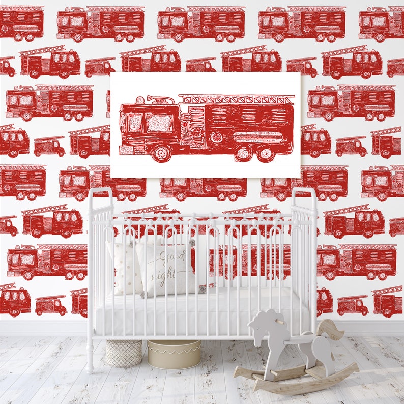 Red Fire Engine Wallpaper - Etsy