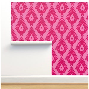 Hot Pink Ikat Wallpaper: Traditional Teardrop Design (peel and Stick ...