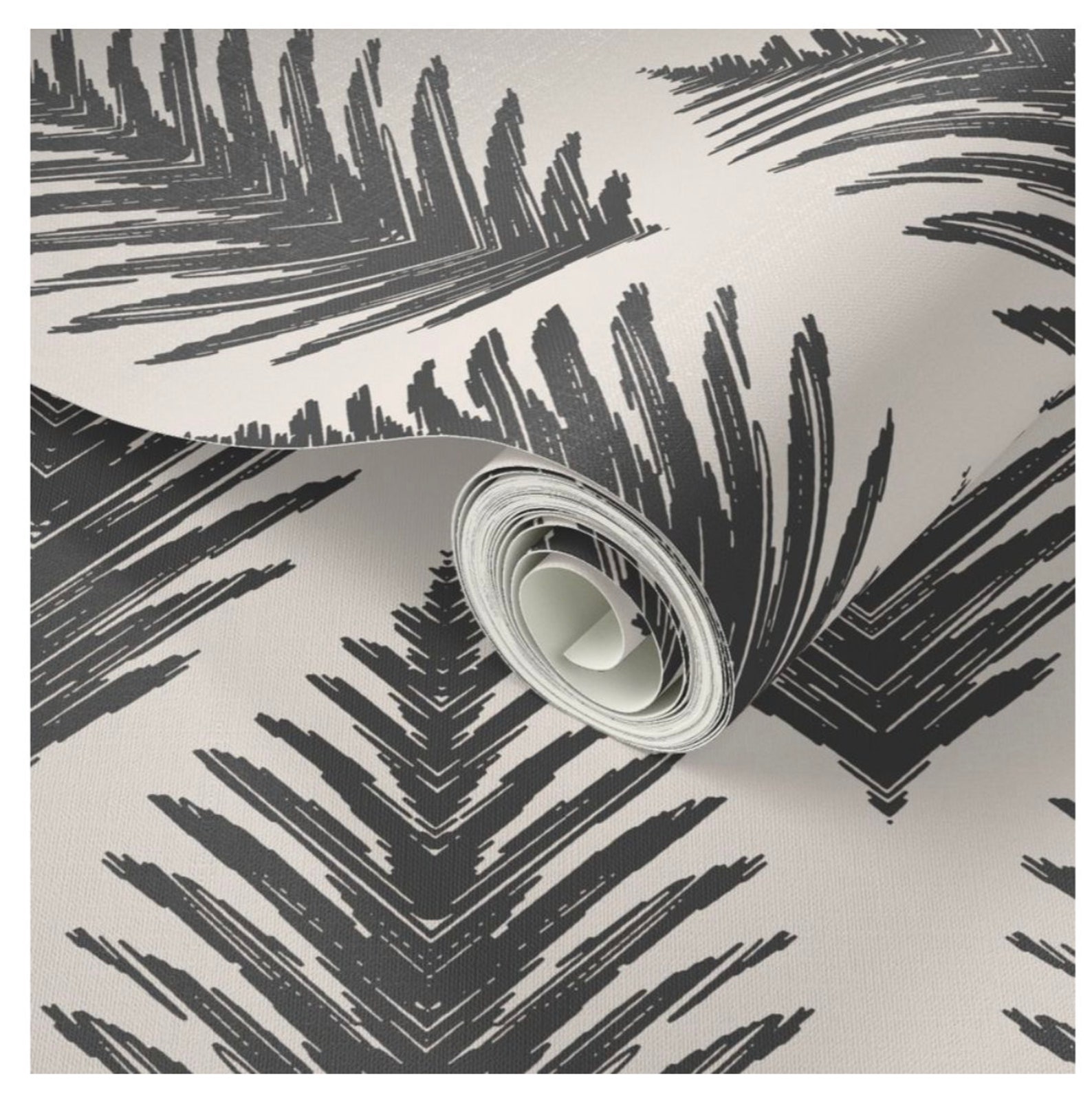 Stag Leaves Ikat Wallpaper in Charcoal Gray and Ivory pre-pasted and ...