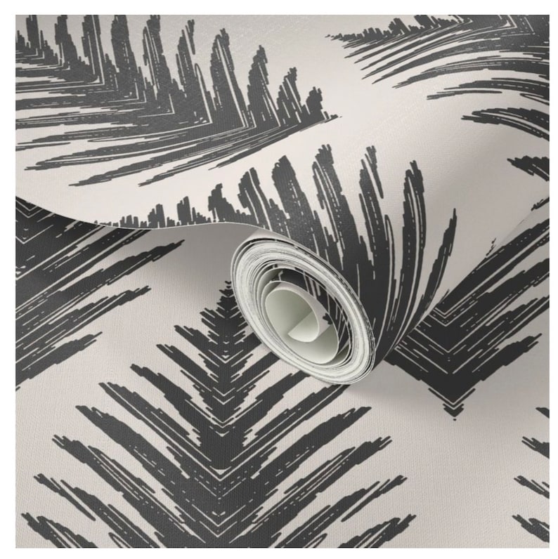 Stag Leaves Ikat Wallpaper, Charcoal Gray and Ivory (peel and Stick) - Etsy