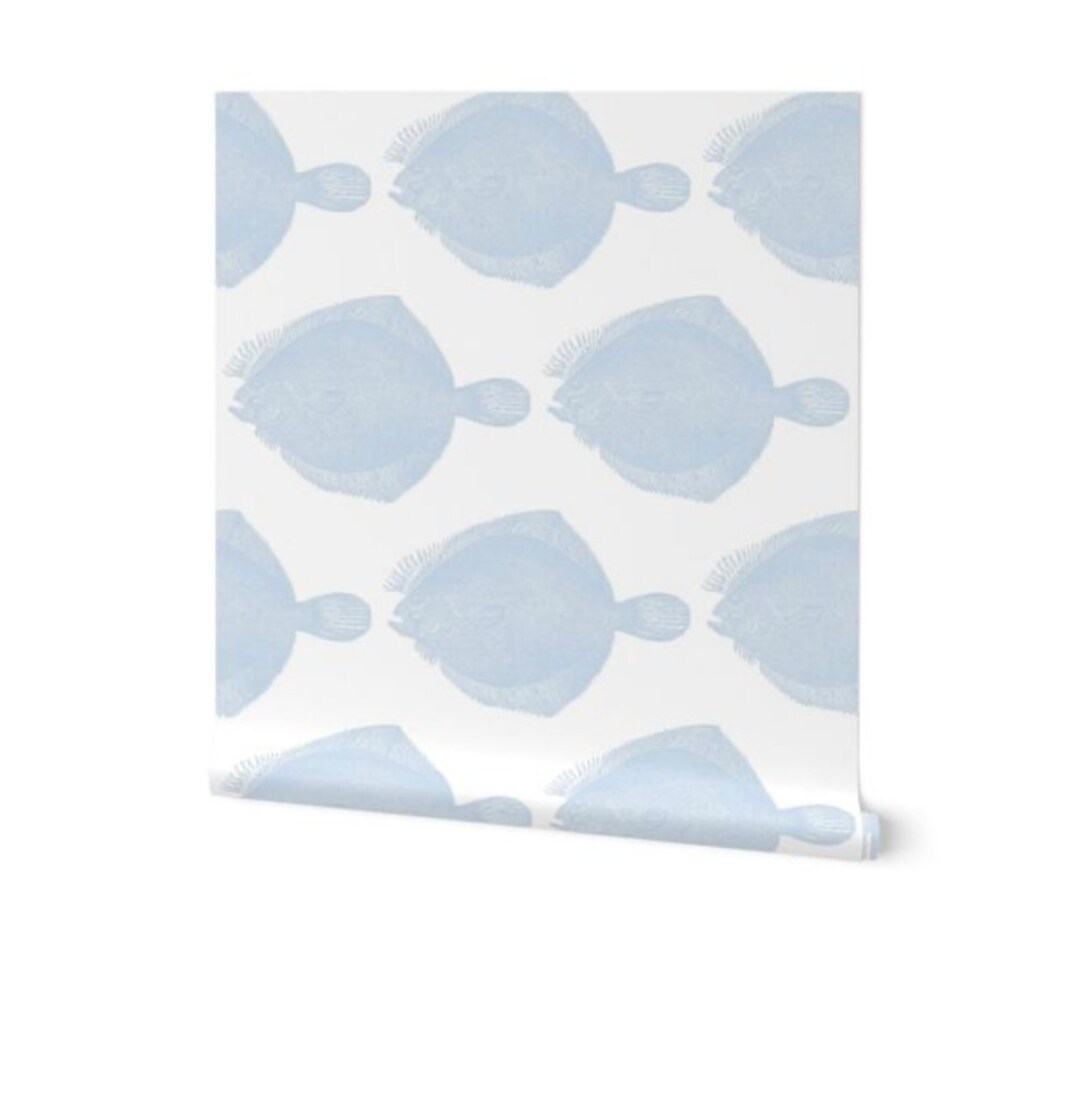 Vintage Flounder Fish Illustration Wallpaper - CUSTOM Pastel Blue Fish ...
