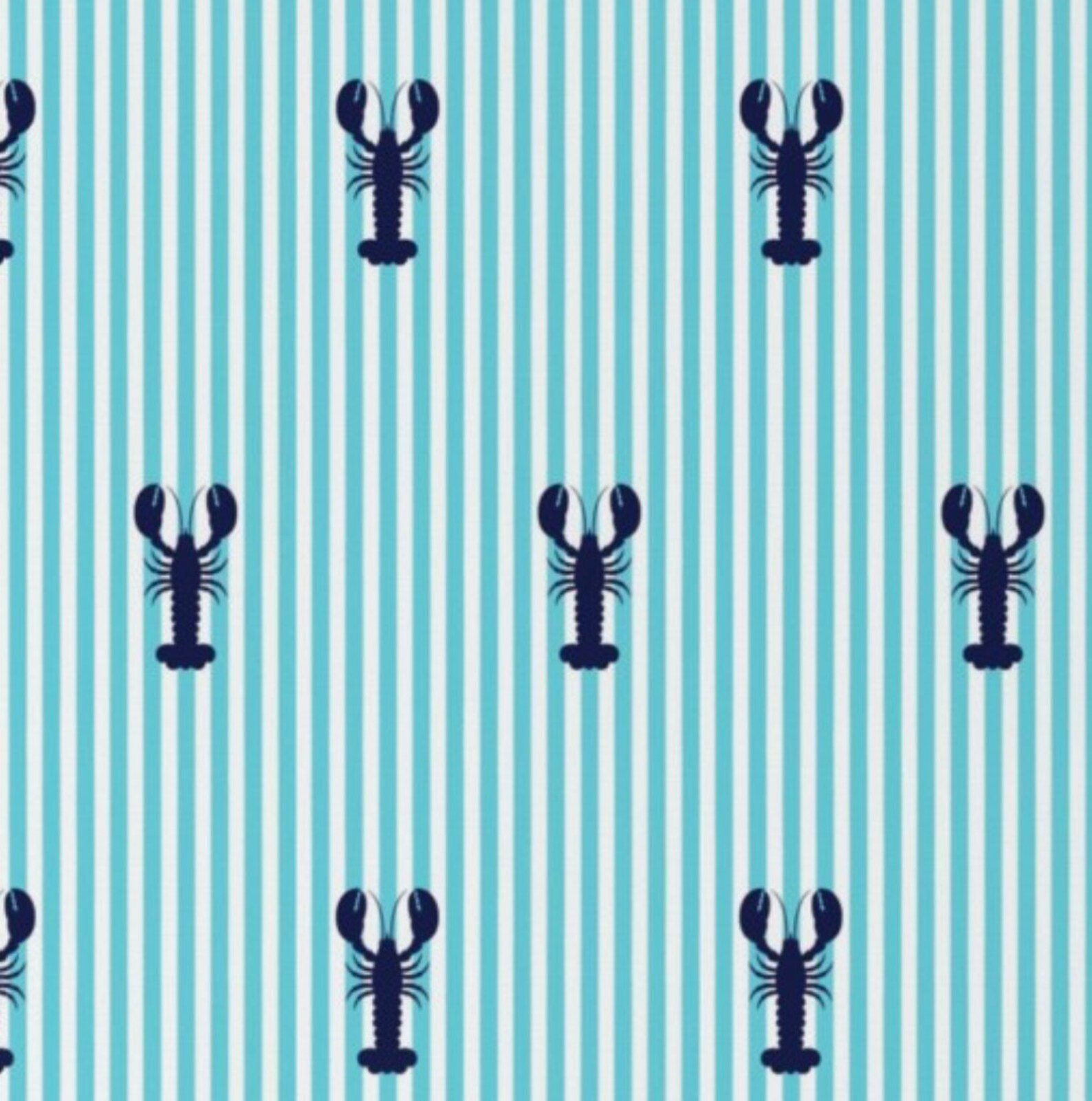 Preppy Nautical Ocean Blue & White With Navy Blue Lobster - Etsy