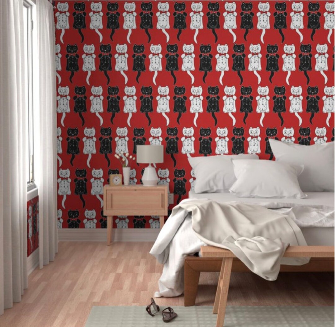 Tick Tock Kitty Kat Wallpaper 30 Vertical Repeat Etsy