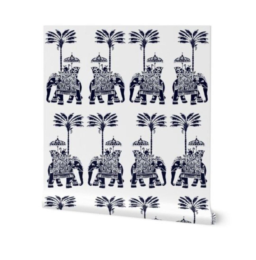 Indian Elephant Block Print - Midnight Blue Elephant on White - Etsy
