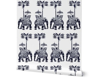 Indian Elephant Block Print Taupe & White | Etsy