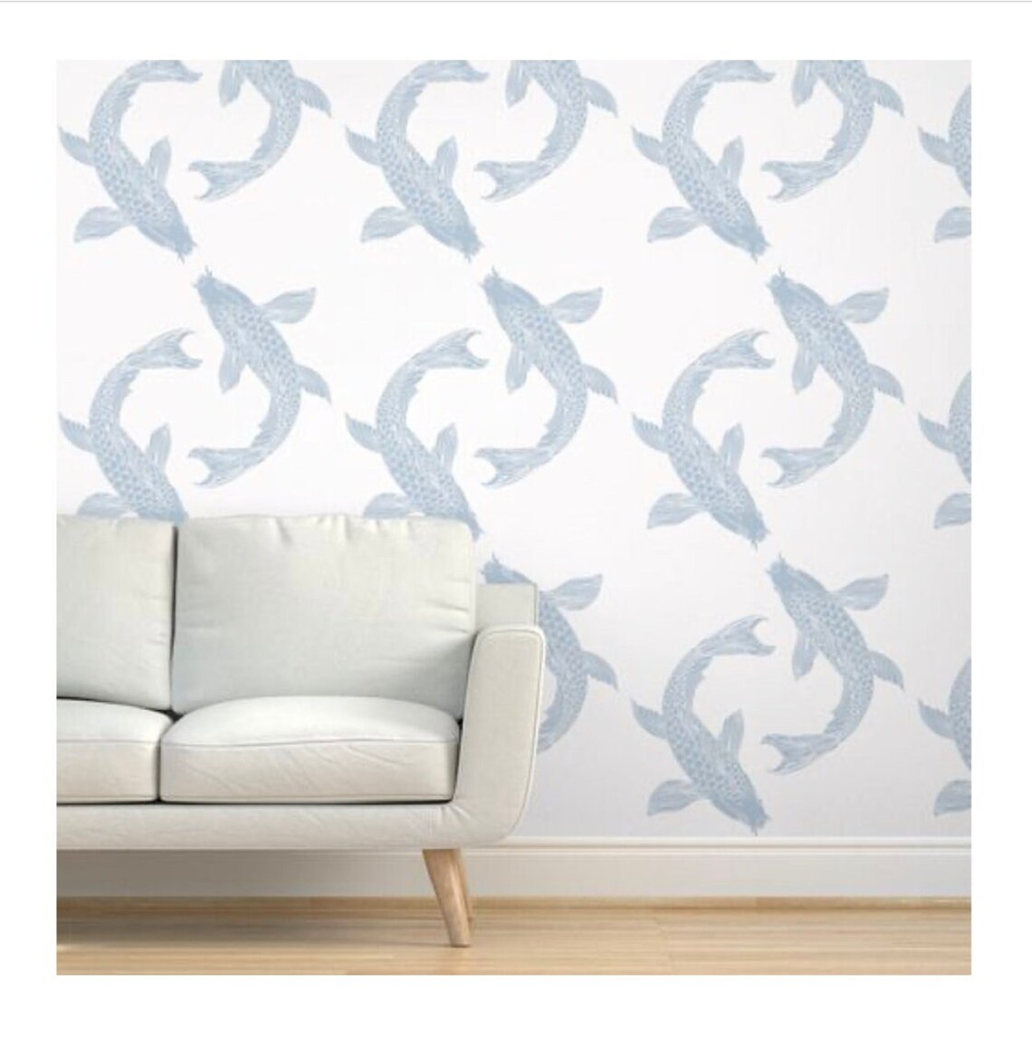 Classic Koi Fish Illustration Wallpaper Beach House Blue on - Etsy