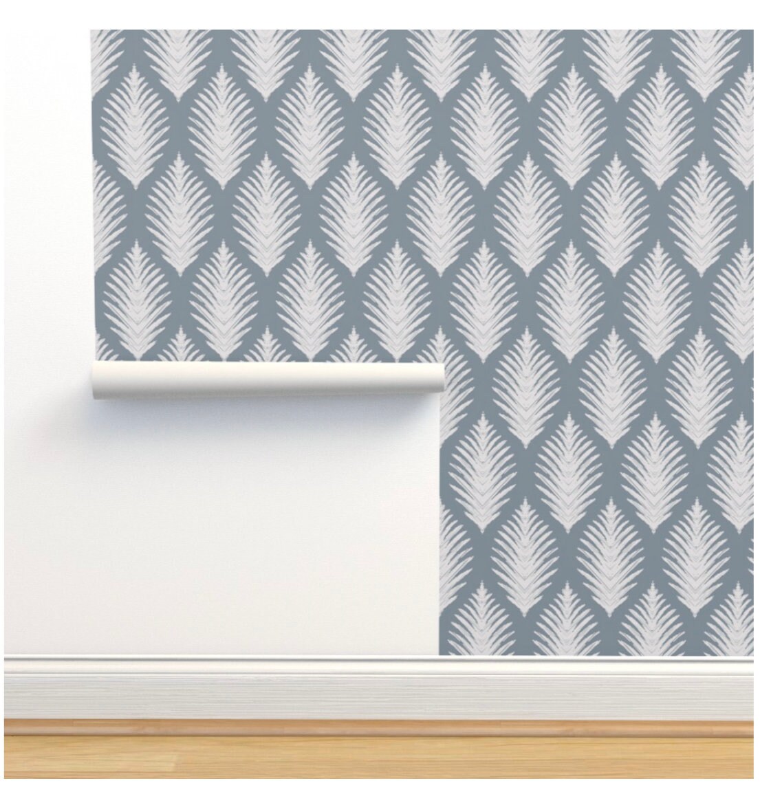 Stag Leaves Ikat Wallpaper: French Blue, Silver Gray (peel and Stick ...