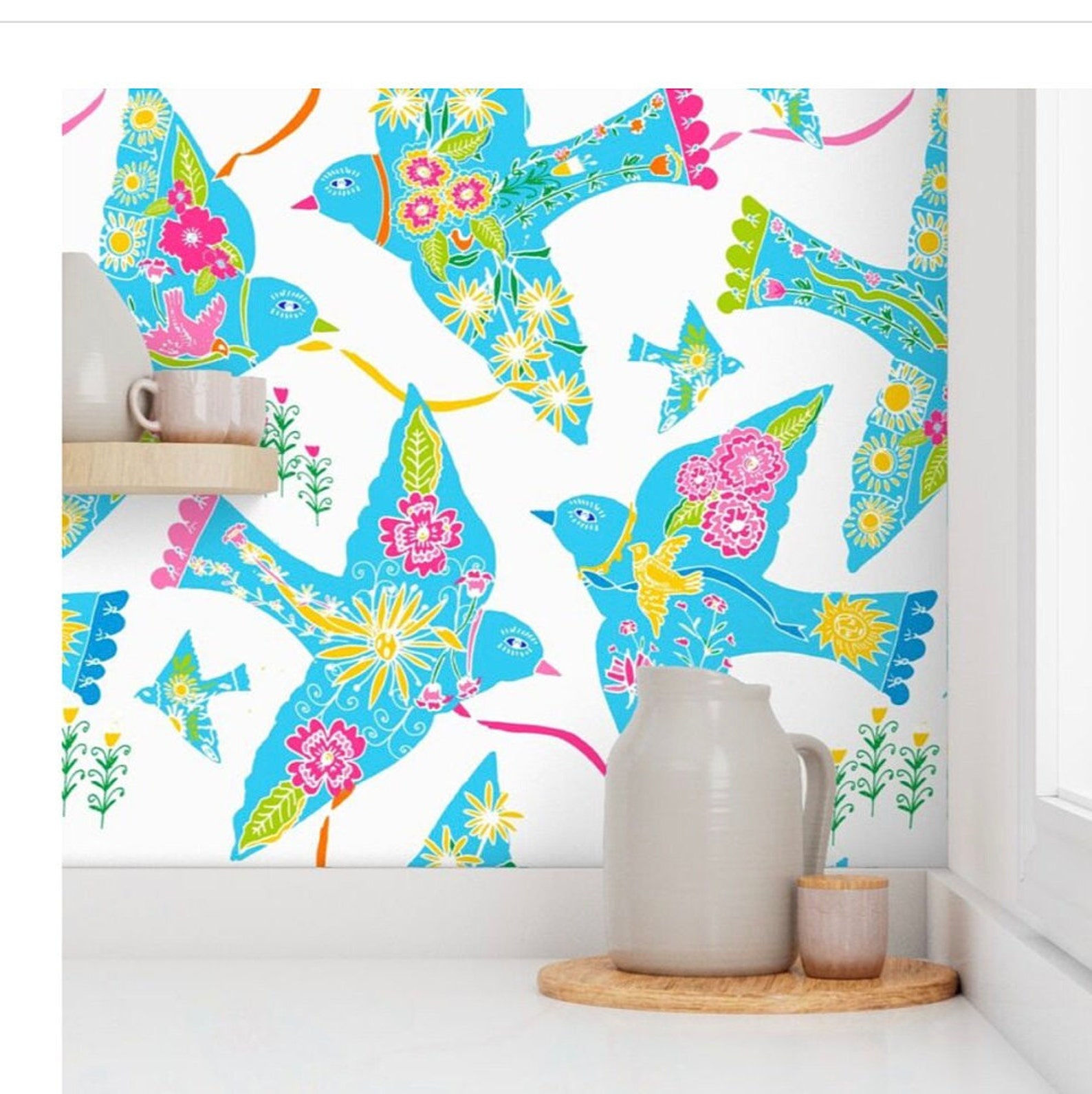 When Doves Fly Wallpaper - White Background - Large Scale - Etsy