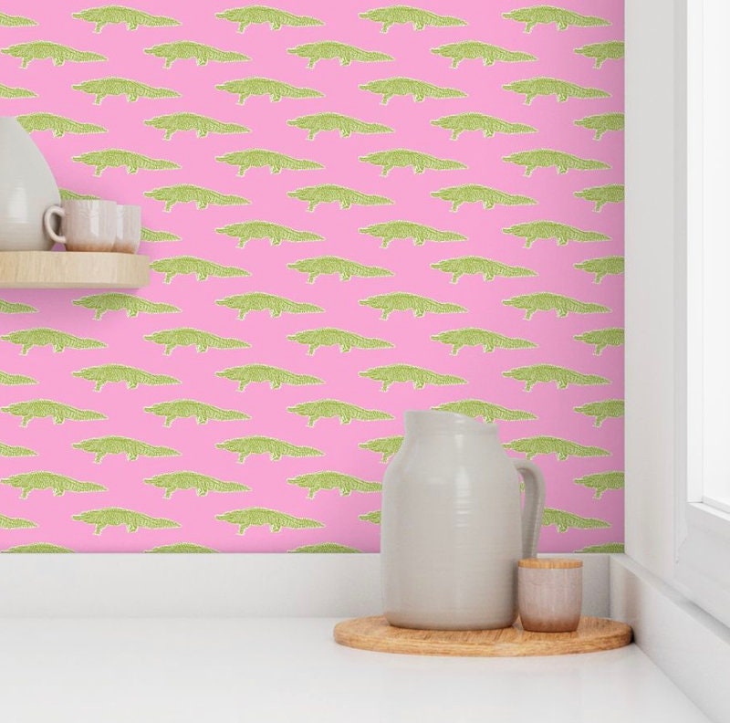 Preppy Alligators in Pink and Green - Etsy