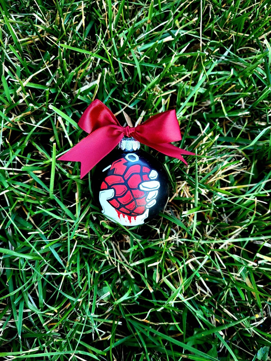 Freehand Painted Green Day American Idiot Heart Grenade Ornament, Punk ...