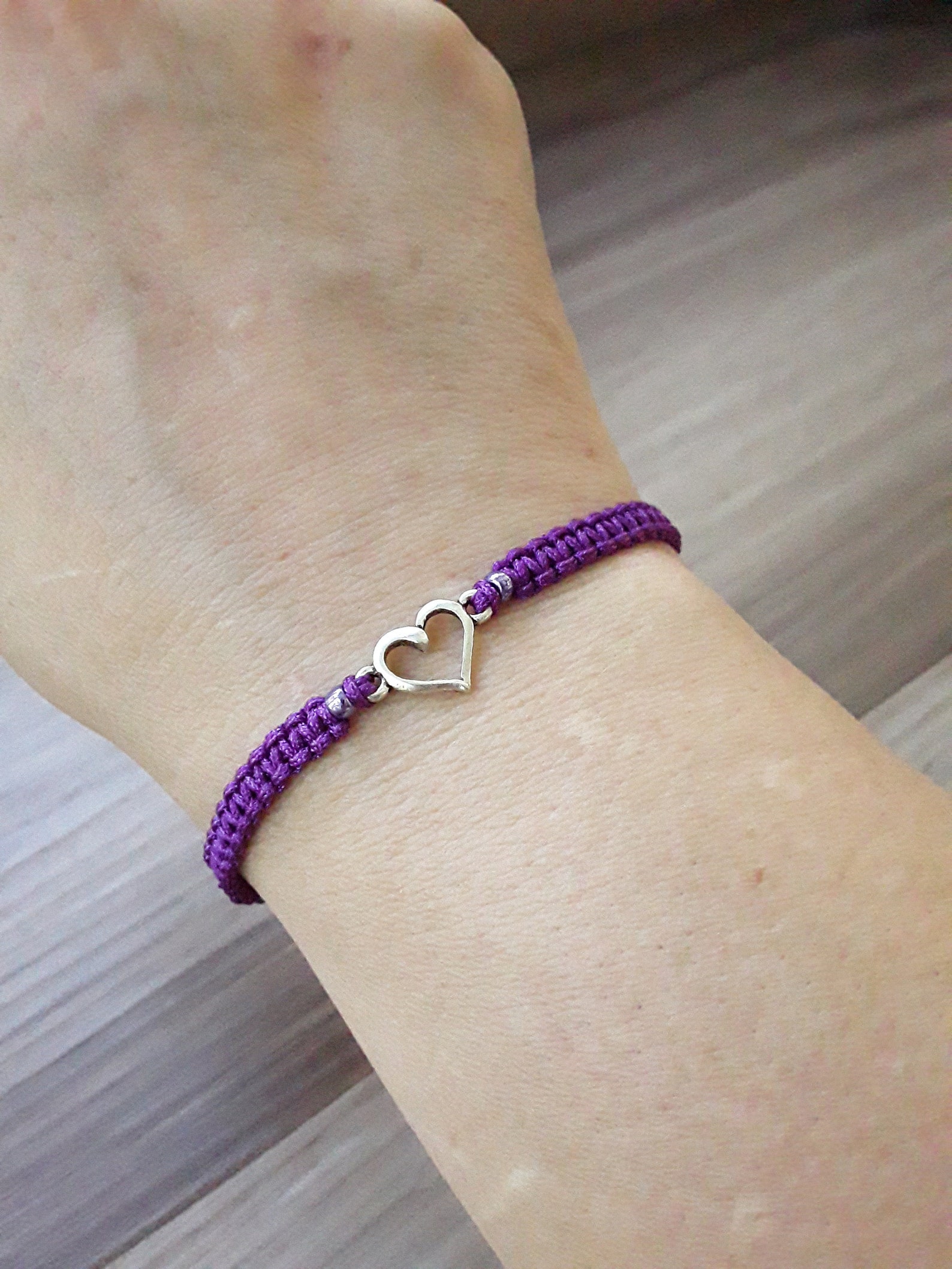 Macrame Bracelet, Heart Charm Bracelet, Love Bracelet, Valentine ...