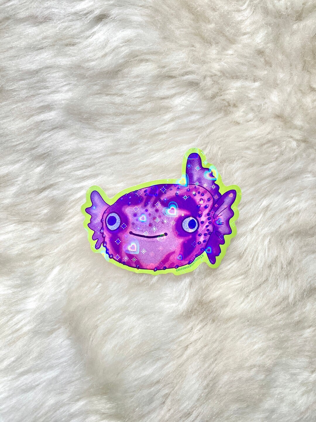 Cute Purple Pufferfish Sticker Holographic Hearts Vinyl 4.25” X 3.5” - Etsy
