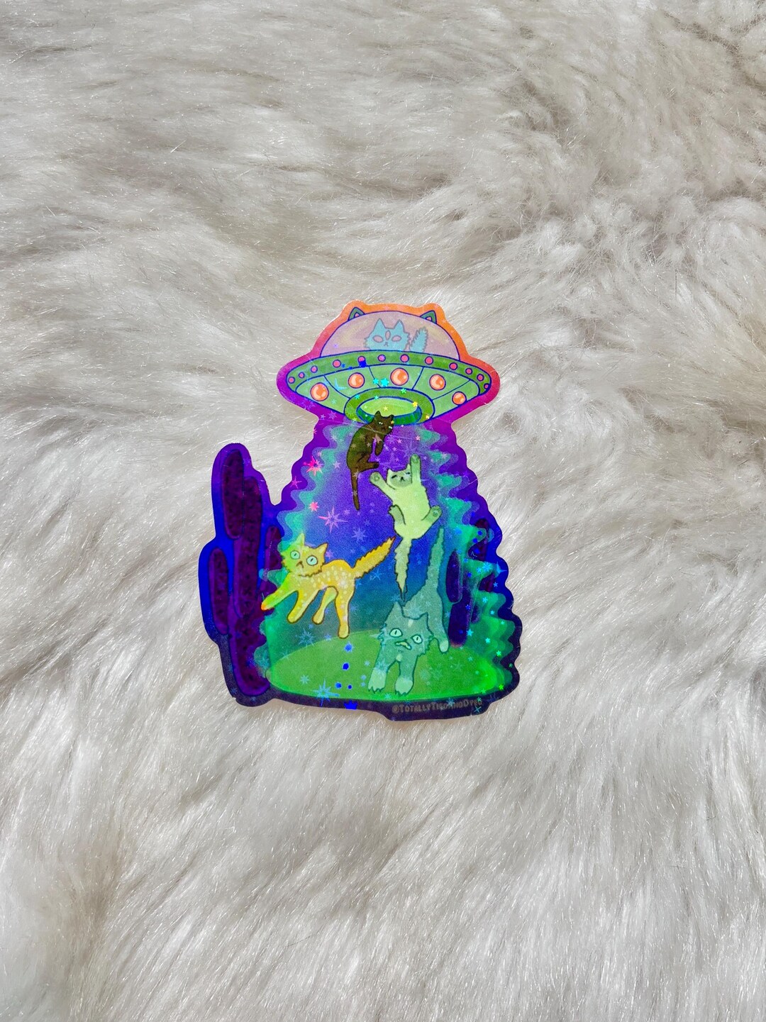 Alien Cat UFO Abducting More Cats Sticker Holographic 3.1” X 4” - Etsy
