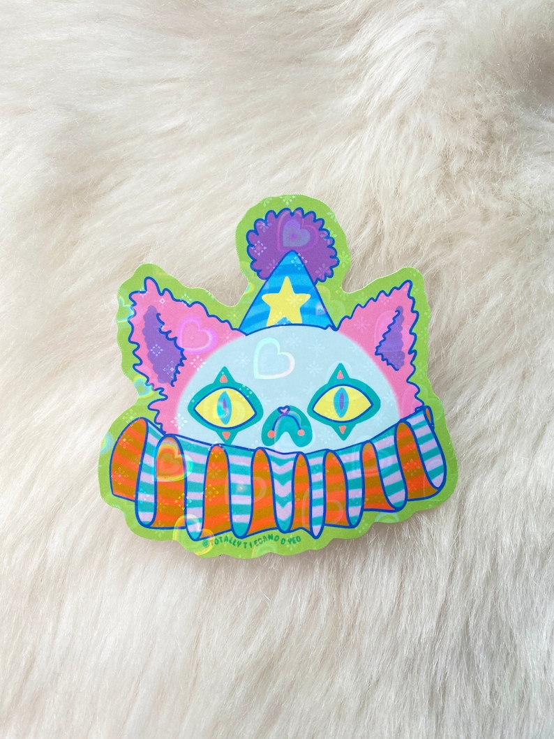 Sad Cat Clown Holographic Vinyl Sticker 3.75” X 3.75” - Etsy