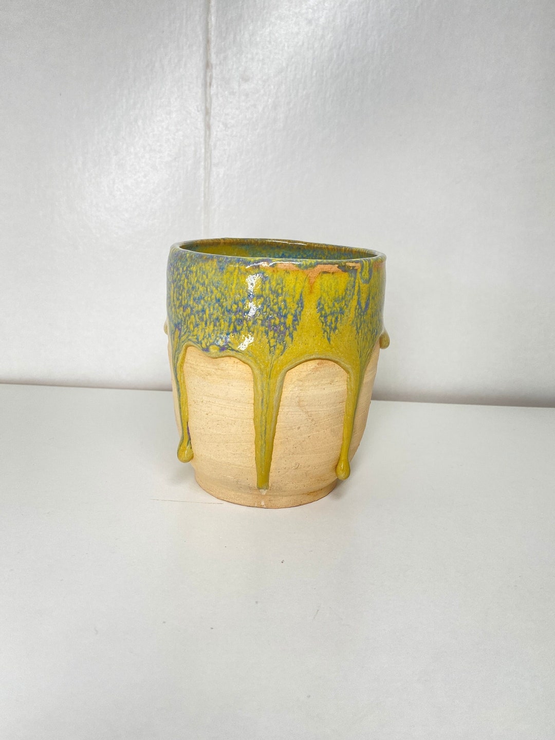 Ceramic Dripping Green Slim Cup Home Decor Blue Green Vase 3.75 X 3.25 ...