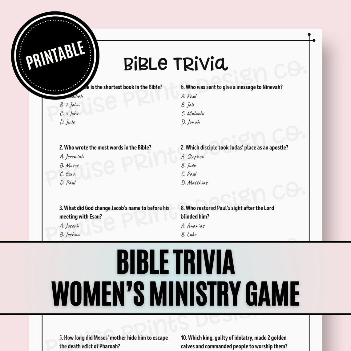 Bible Trivia: Women's Ministry Christian Retreat Game (printable) - Etsy