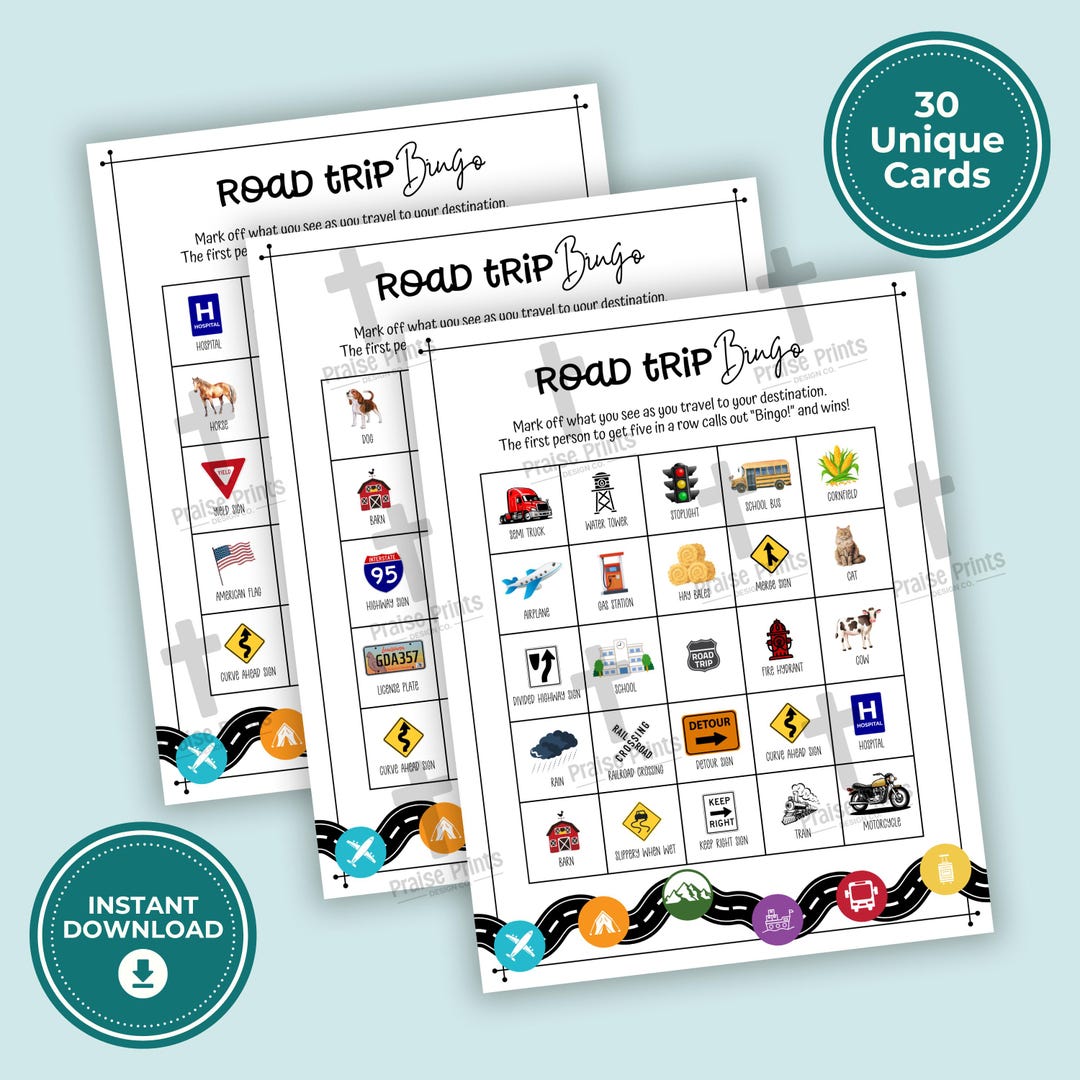 Road Trip Bingo, Road Trip Car Bingo, Travel Bingo, Kids Car Games ...