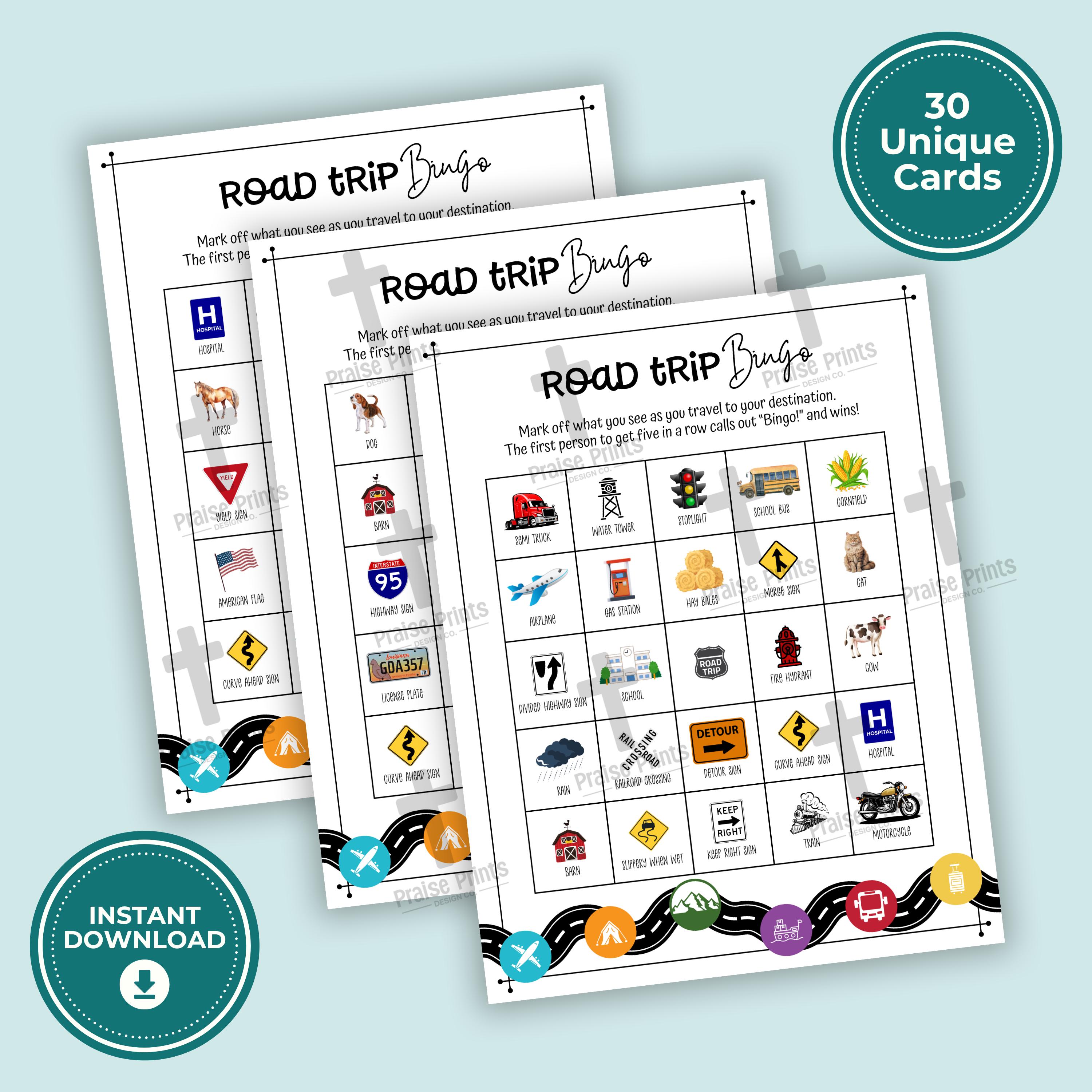 Road Trip Bingo, Road Trip Car Bingo, Travel Bingo, Kids Car Games ...