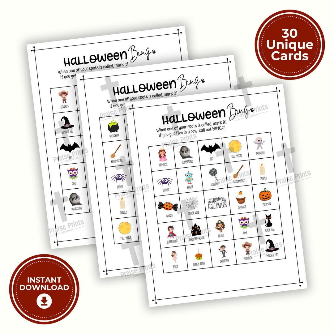 Halloween Bingo Game: 30 Unique Printable Cards (digital Download) - Etsy