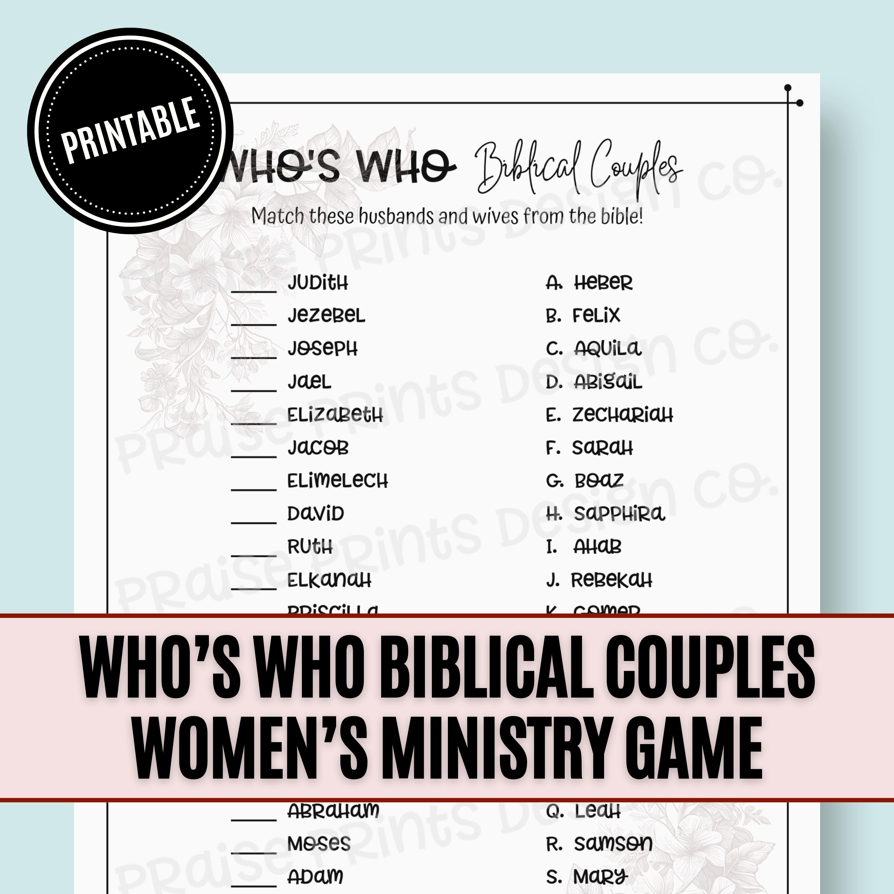 Biblical Couples: Who's Who Bible Trivia Game (printable) - Etsy