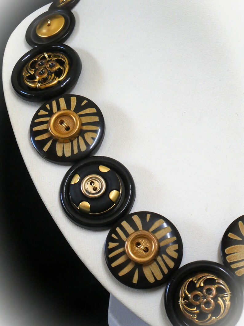 Black and Gold Button Necklace, Handmade Statement Necklace, Gift for ...
