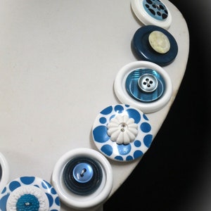 Blue and White Button Necklace, Handmade Statement Necklace, Gift for ...