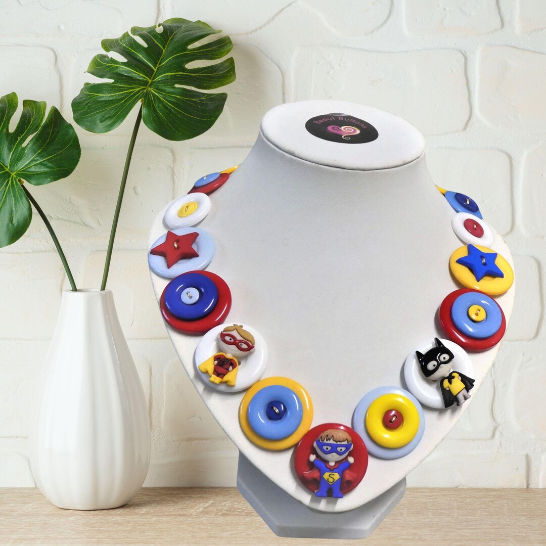 Super Heroes Necklace, Button Necklace, Handmade Jewelry, Cartoon ...
