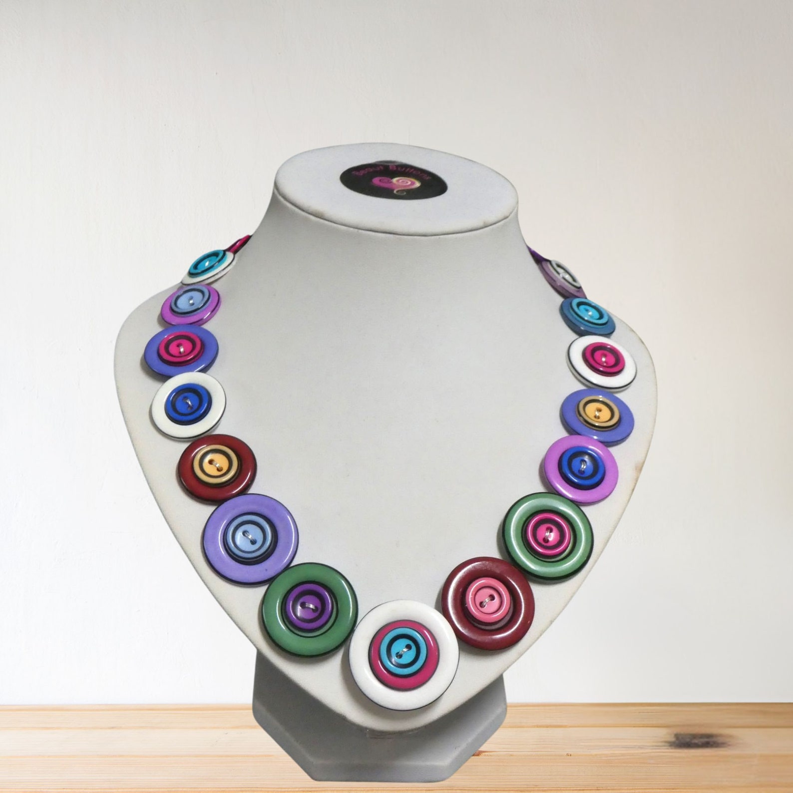 Multi Color Button Necklace, Button Jewelry, Colorful Necklace, Chunky ...