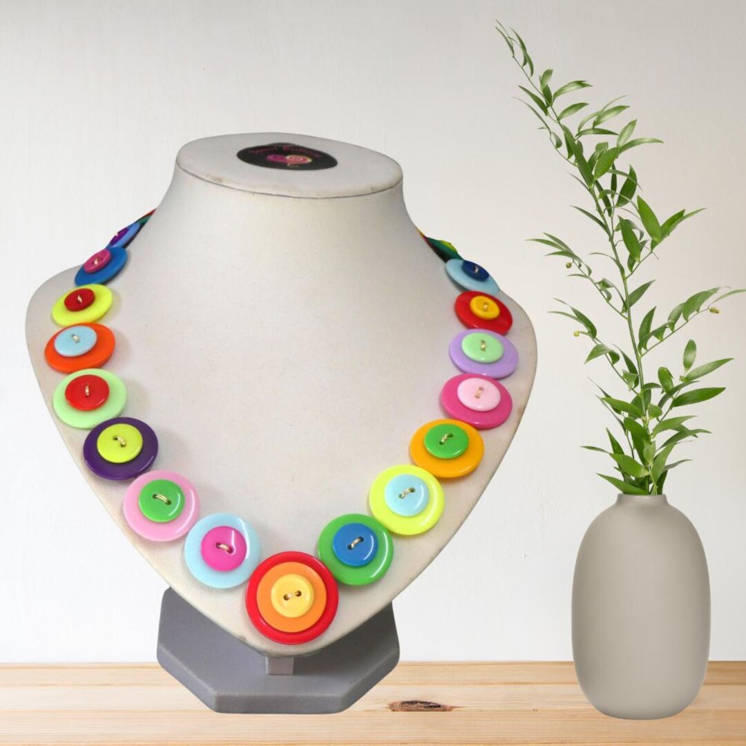 Multi Color Button Necklace, True Colors. Button Jewelry, Colorful ...
