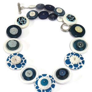 Blue and White Button Necklace, Handmade Statement Necklace, Gift for ...