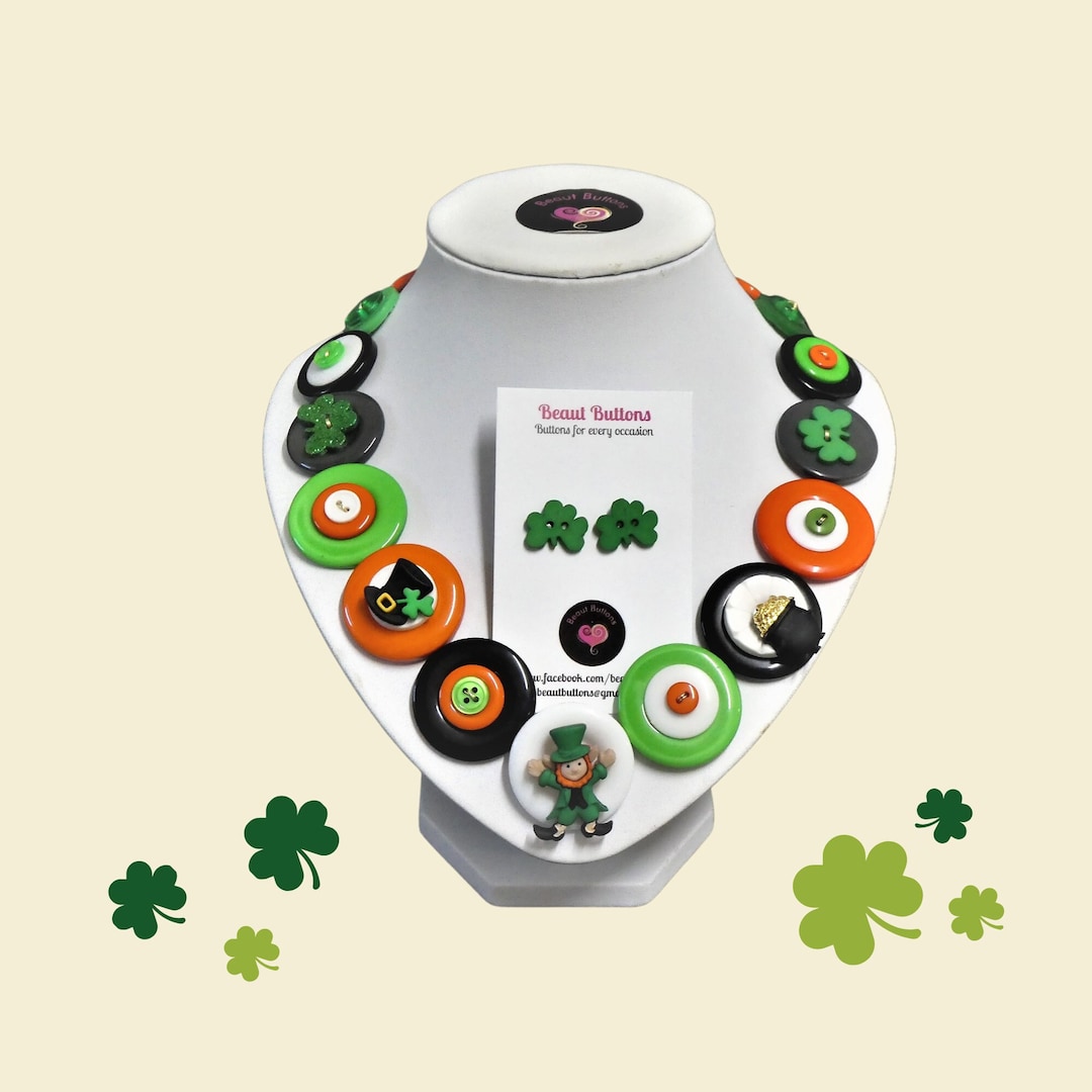 Handmade St Patricks Day Necklace, Button Jewelry, Leprechaun Necklace ...