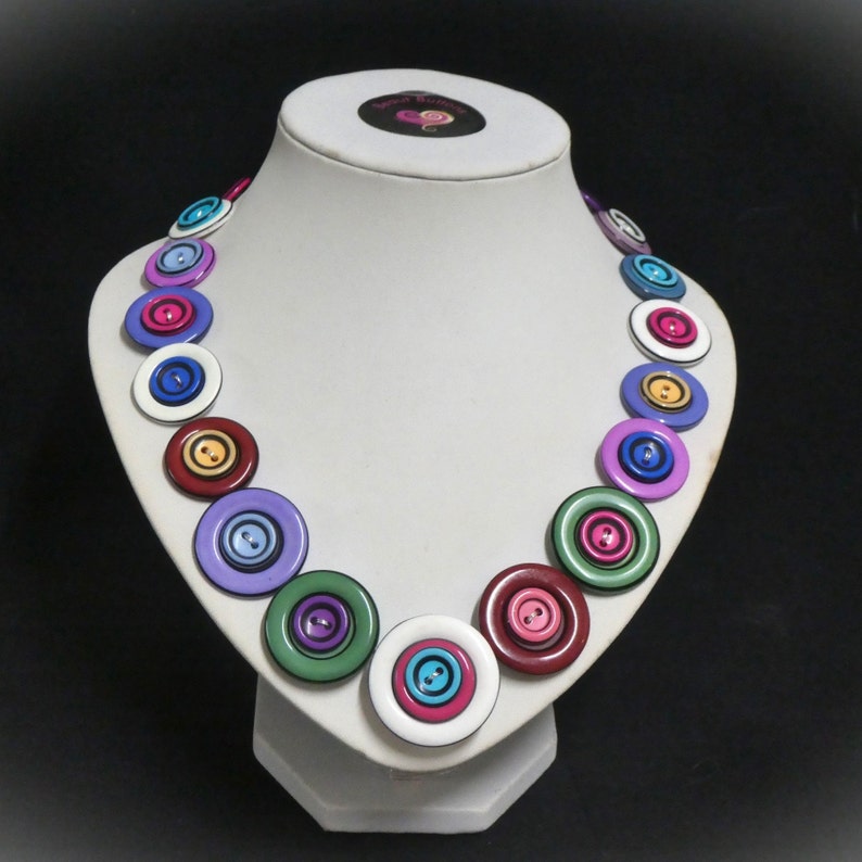 Multi Color Button Necklace, Button Jewelry, Colorful Necklace, Chunky ...