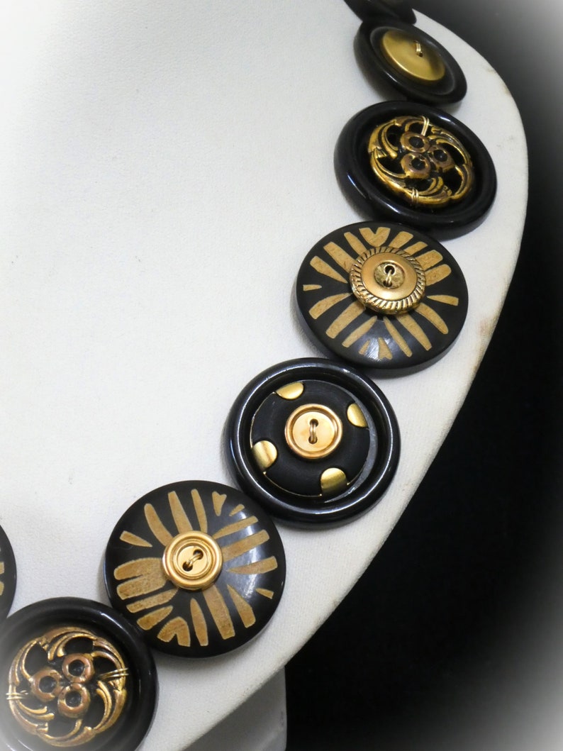 Black and Gold Button Necklace, Handmade Statement Necklace, Gift for ...