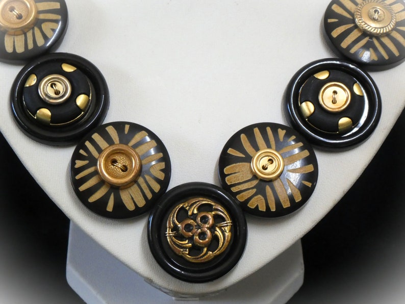 Black and Gold Button Necklace, Handmade Statement Necklace, Gift for ...