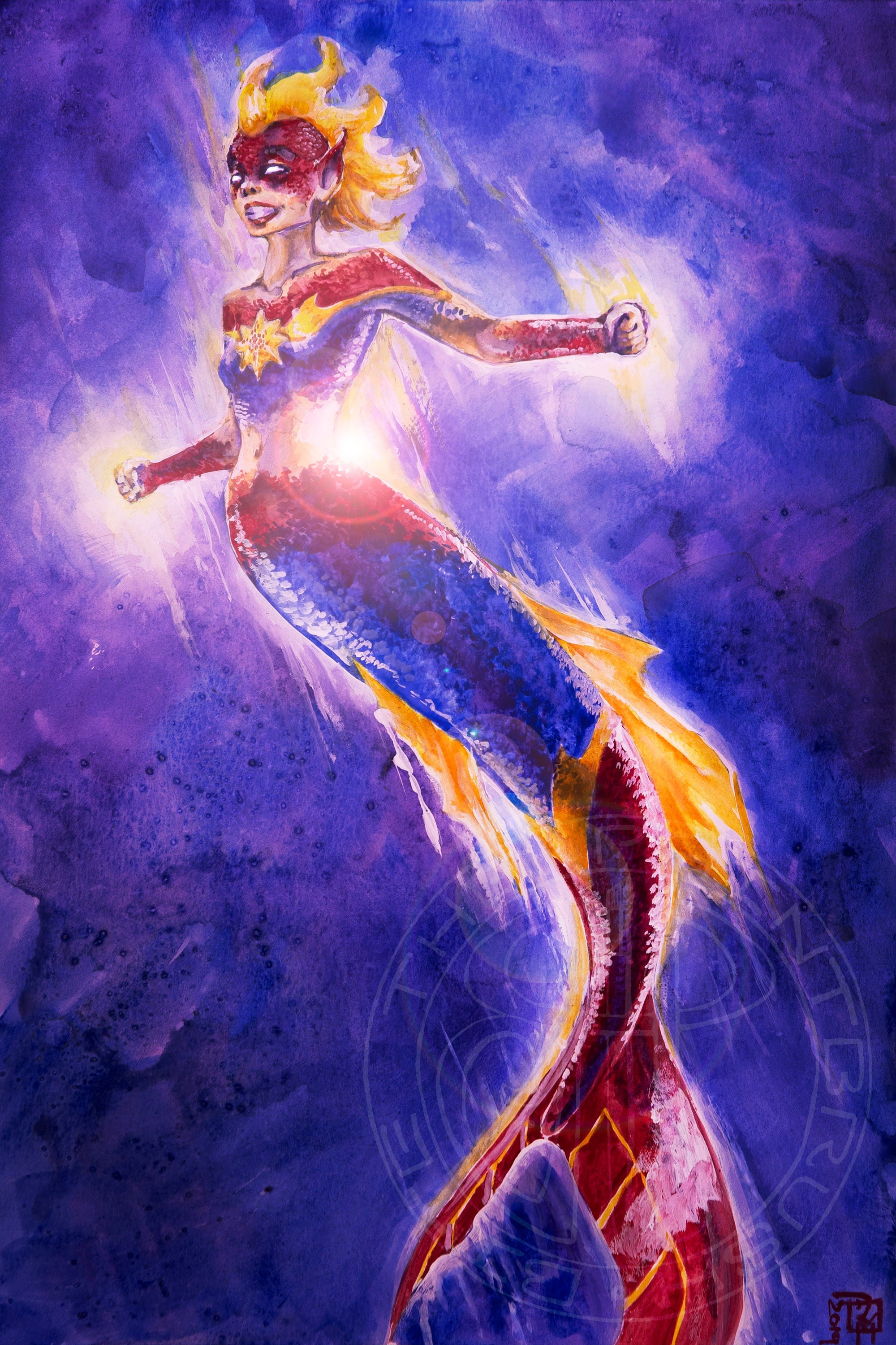 Captain Mervel Fan Art Captain Marvel Mermaid Marvel - Etsy UK
