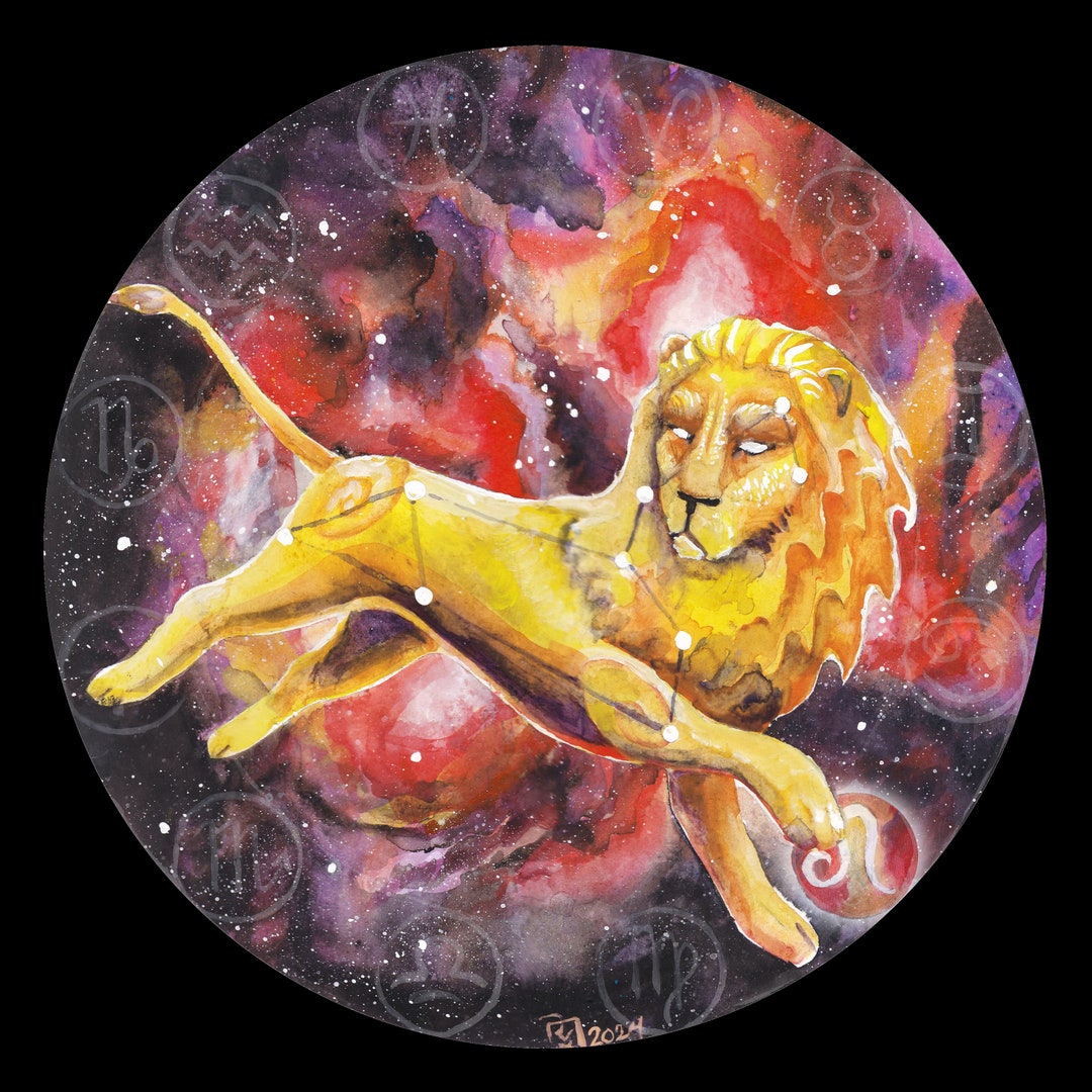 Leo Nebula Zodiac Constellation Golden Nemean Lion Circle Print - Etsy